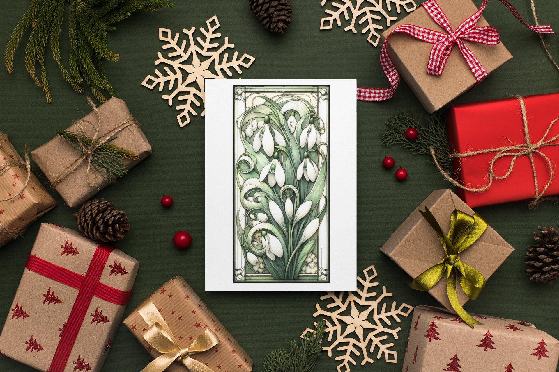 Art Nouveau Snowdrop Flowers, Printable Card, January Birth Month ...