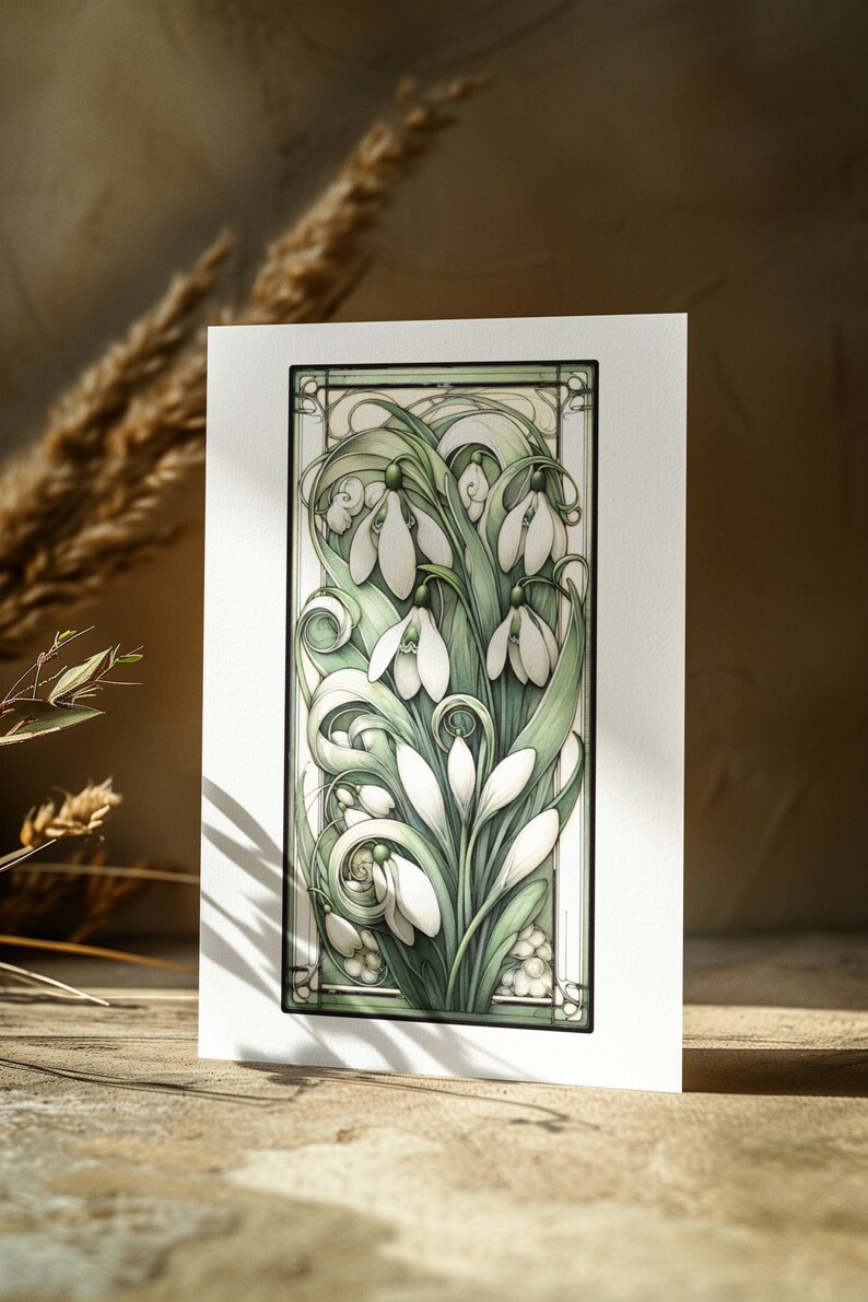 Art Nouveau Snowdrop Flowers, Printable Card, January Birth Month ...