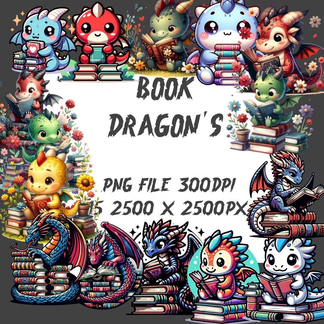 Book Dragons 15 Designs Png, Book Dragon Png, Pile of Books Bundle Png ...