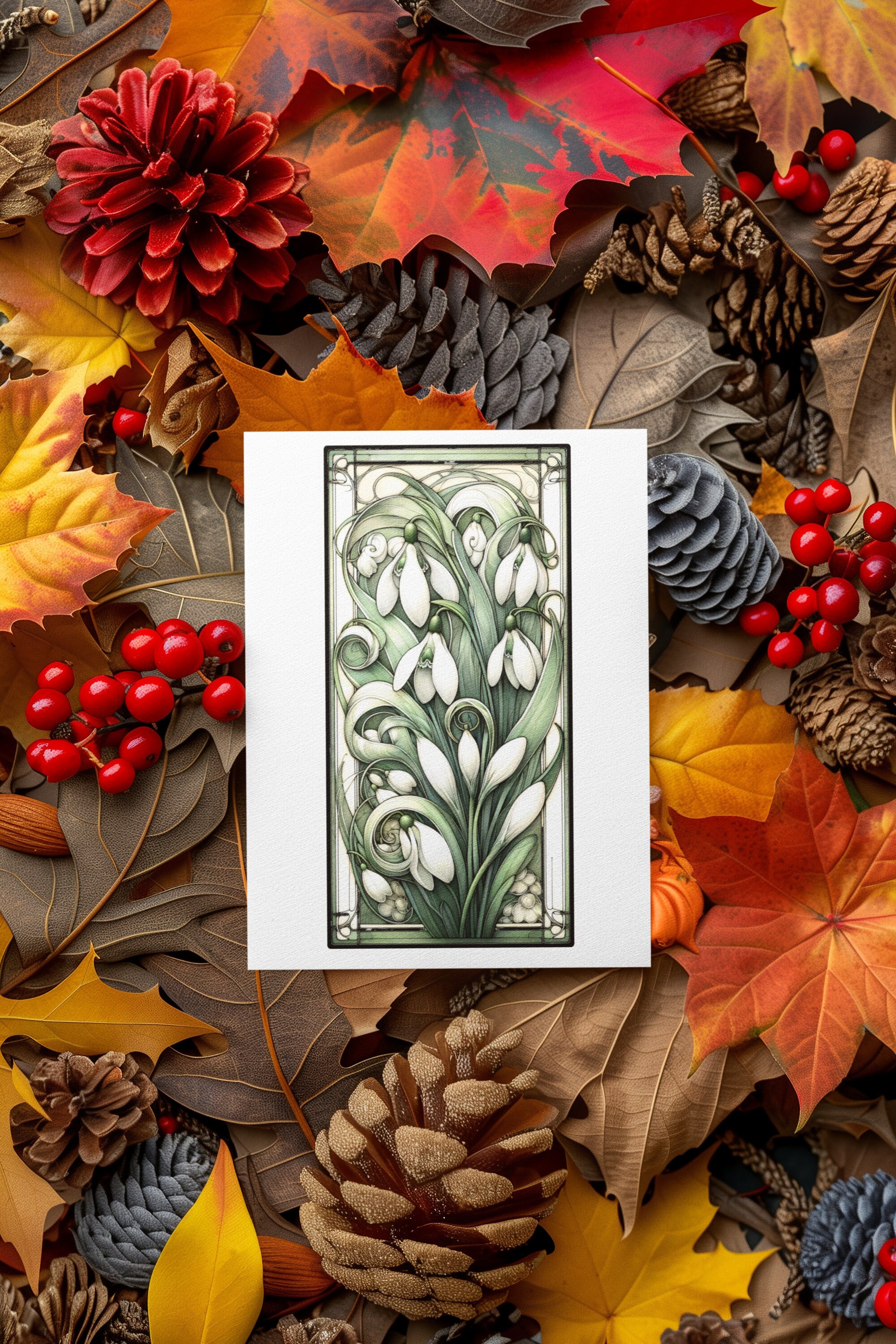 Art Nouveau Snowdrop Flowers, Printable Card, January Birth Month ...