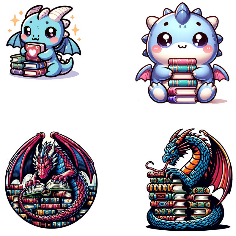 Book Dragons 15 Designs Png, Book Dragon Png, Pile of Books Bundle Png ...