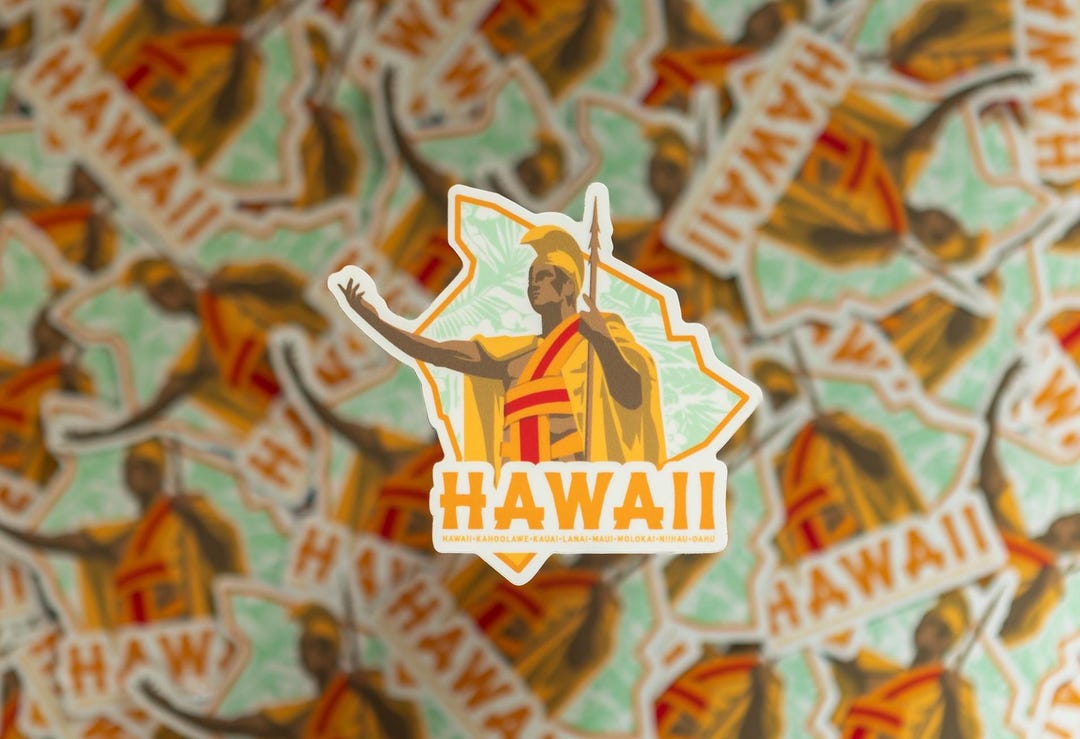 Hawaii Travel Sticker With King Kamehameha - Celebrate Hawaii's Beauty ...