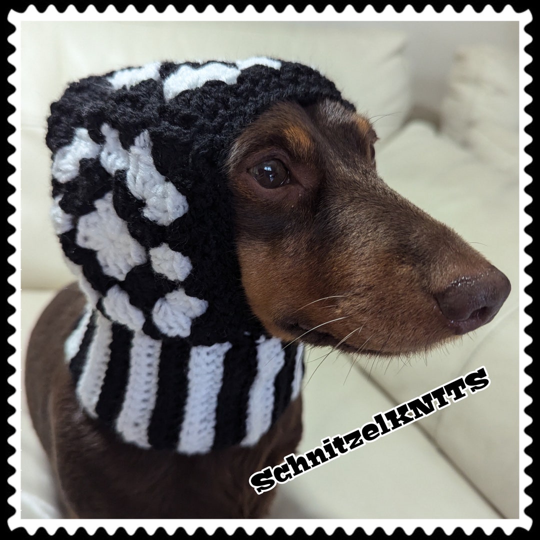 Granny Square Black and White Dog Hood. Dog Balaclava. Dog Clothes ...