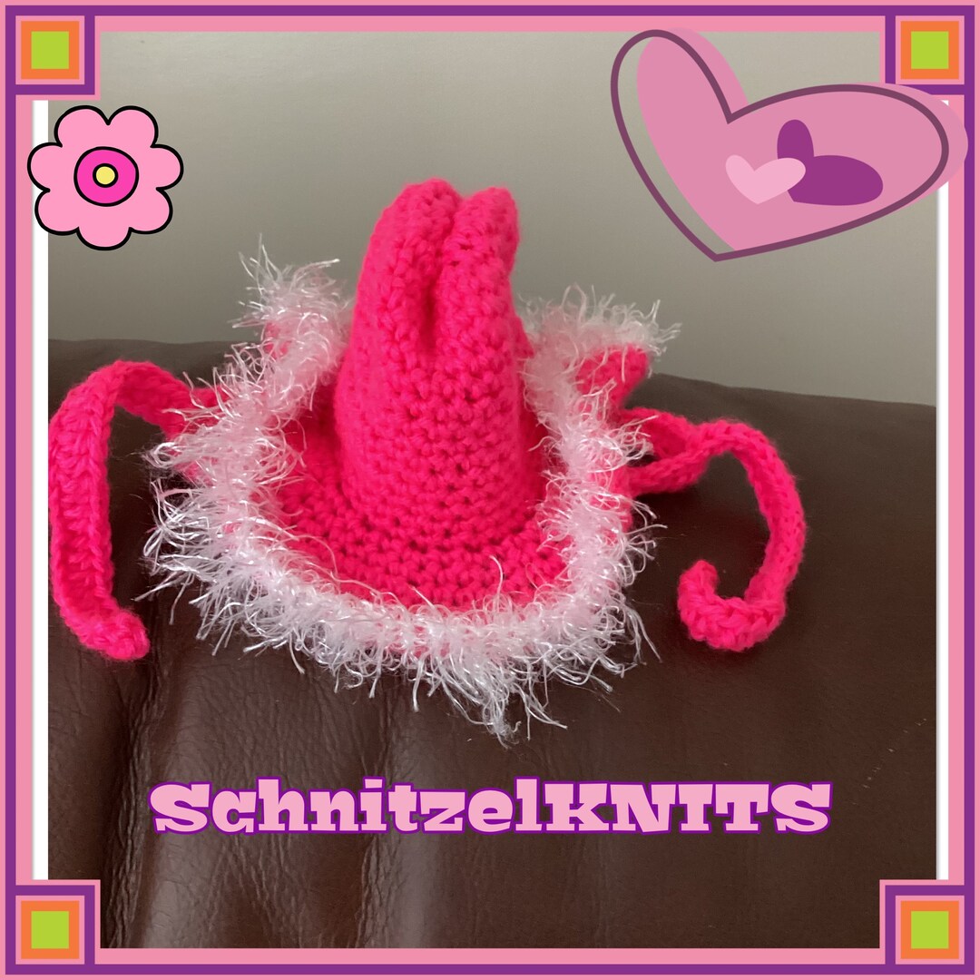 Neon Pink Dog Cowboy Hat With Whitefluffy Trim .halloween Dog Hat ...