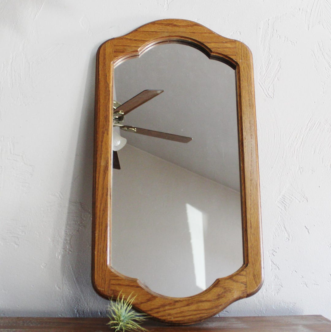 Vintage Arched Oak Wood Mirror, Rectangle Mirror, Wood Wall Mirror ...