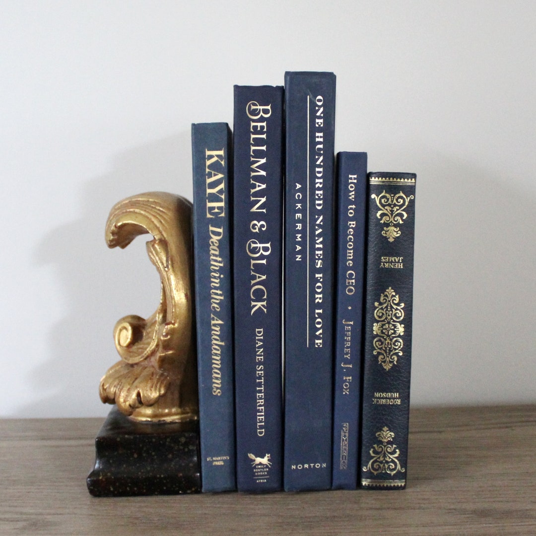 5 Decorative Dark Blue Books, Navy Book Set Bookshelf Decor, Wedding ...