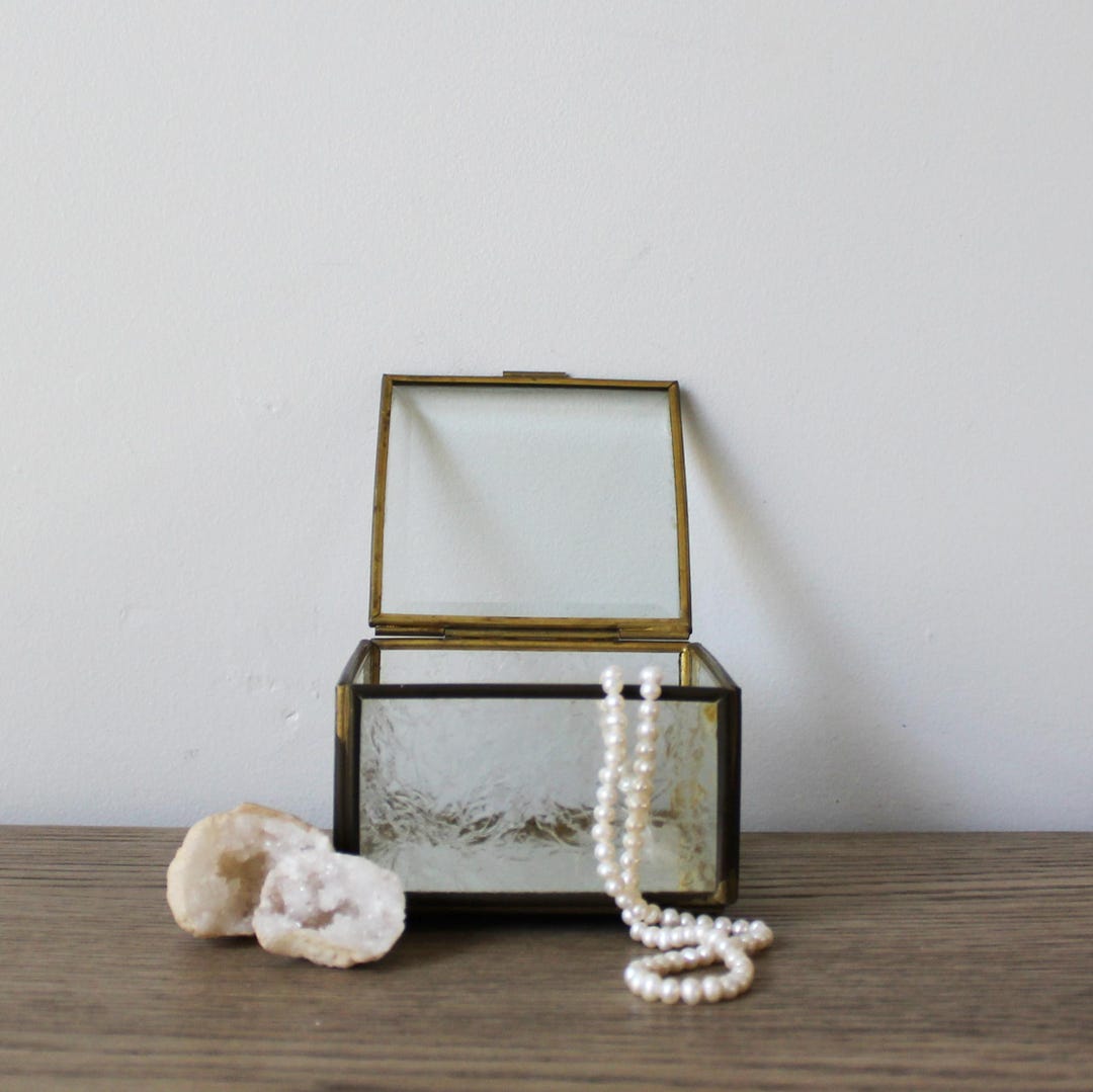 Vintage Glass Brass Box, Glass Terrarium, Glass Jewelry Box, Curio Box ...