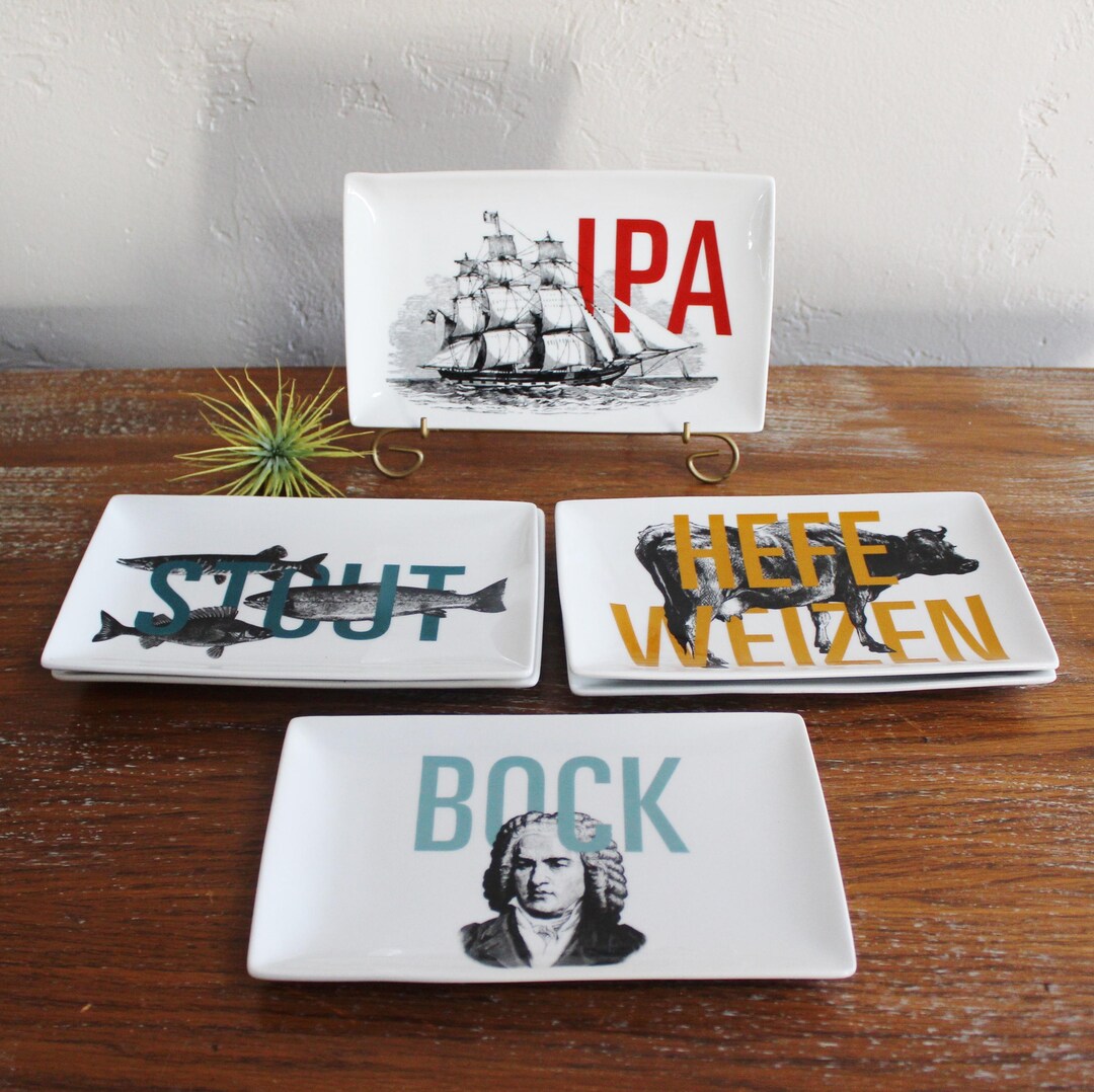 6 Crate and Barrel Beer Appetizer Plates Craft Beer Lover Gift for Dad ...