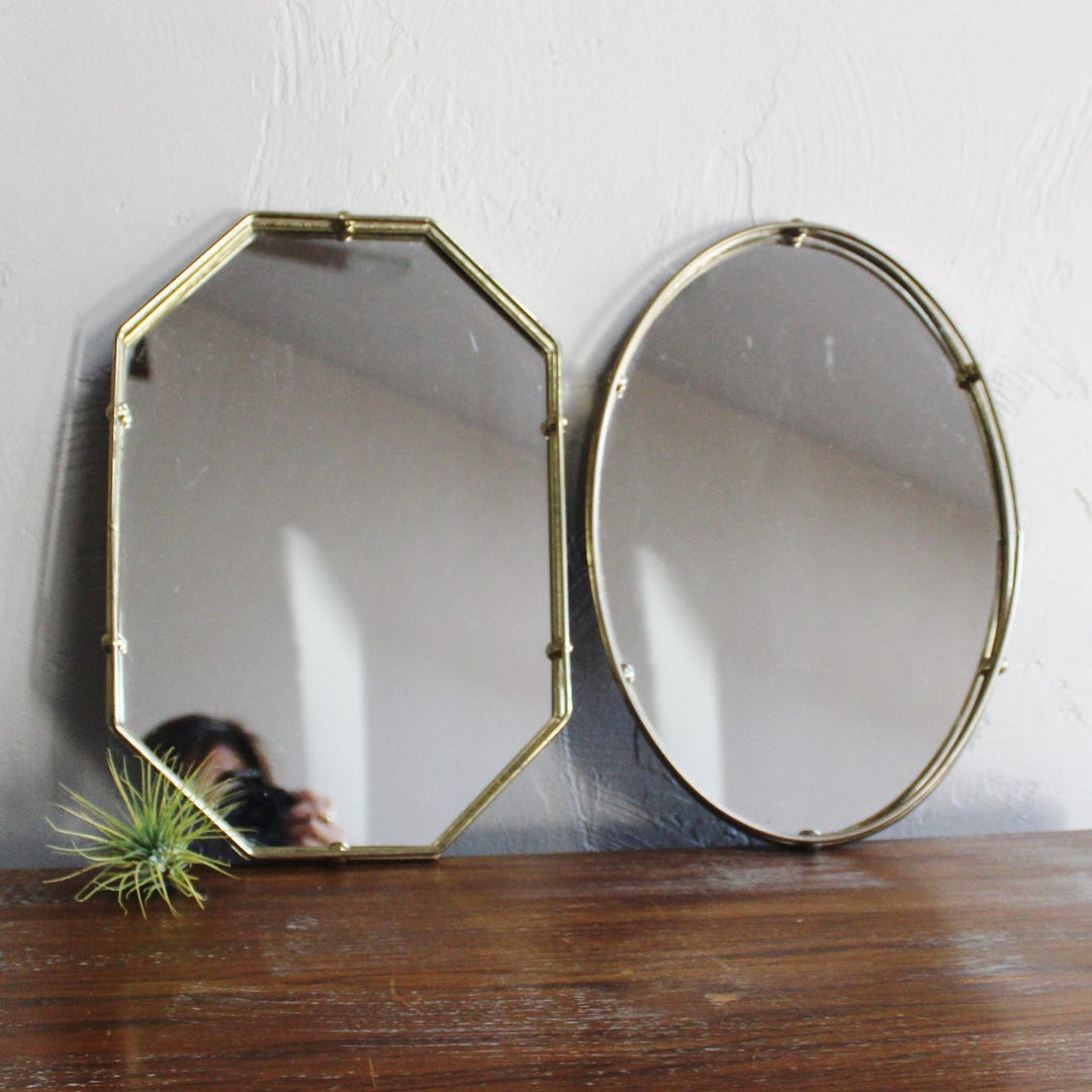 Vintage Mirrored Tray, Oval Octagon Tray, Mirror Vanity Tray, Gold ...