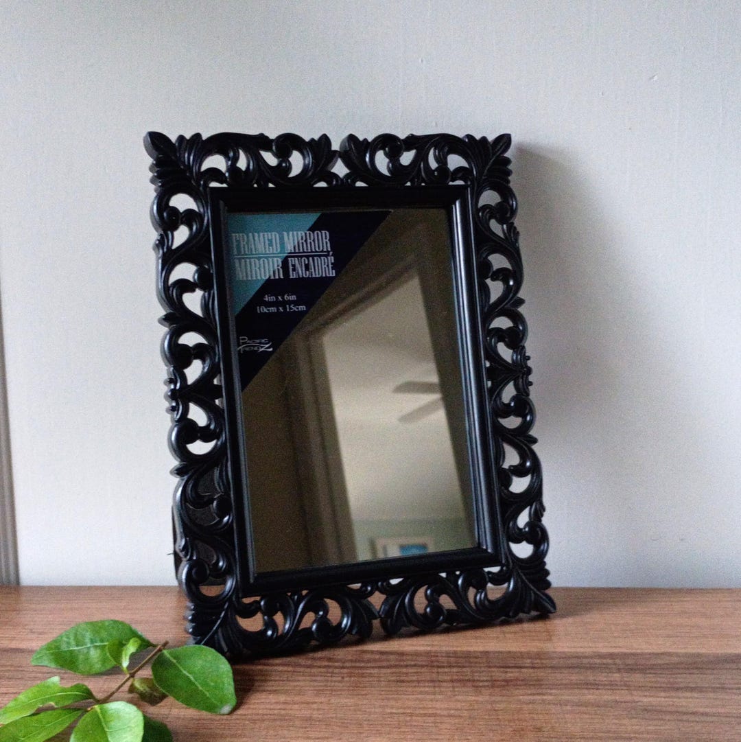 Vintage Small Plastic Black Mirror, Standing Tabletop Mirror, Little ...
