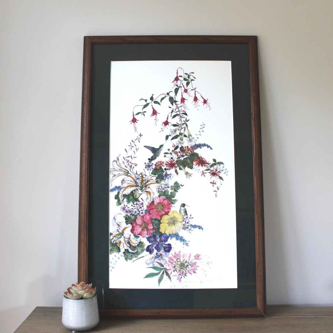 Vintage Framed Cyndy Callog Floral Print, Original Cottagecore Artwork ...