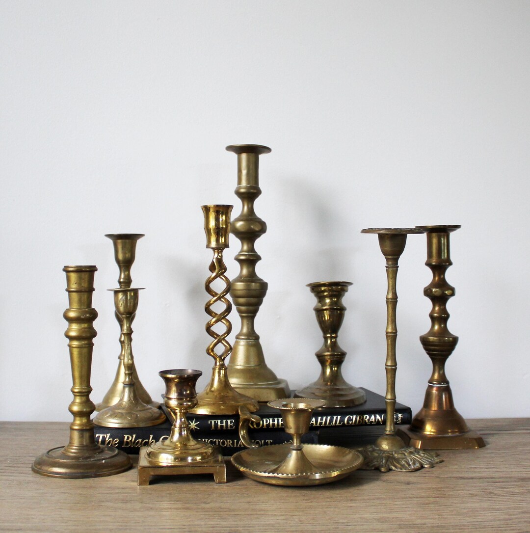 10 Brass Candlesticks Wedding Decor Candle Sticks Graduated Assorted Candlestick Lot Collection ...