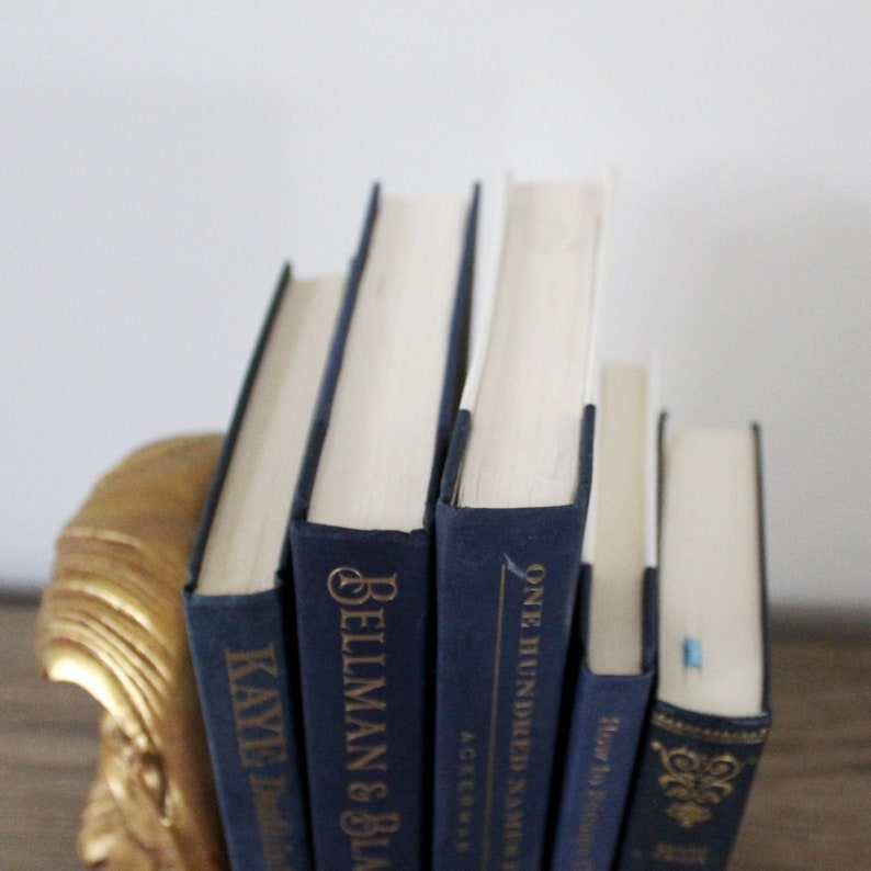 5 Decorative Dark Blue Books, Navy Book Set Bookshelf Decor, Wedding ...