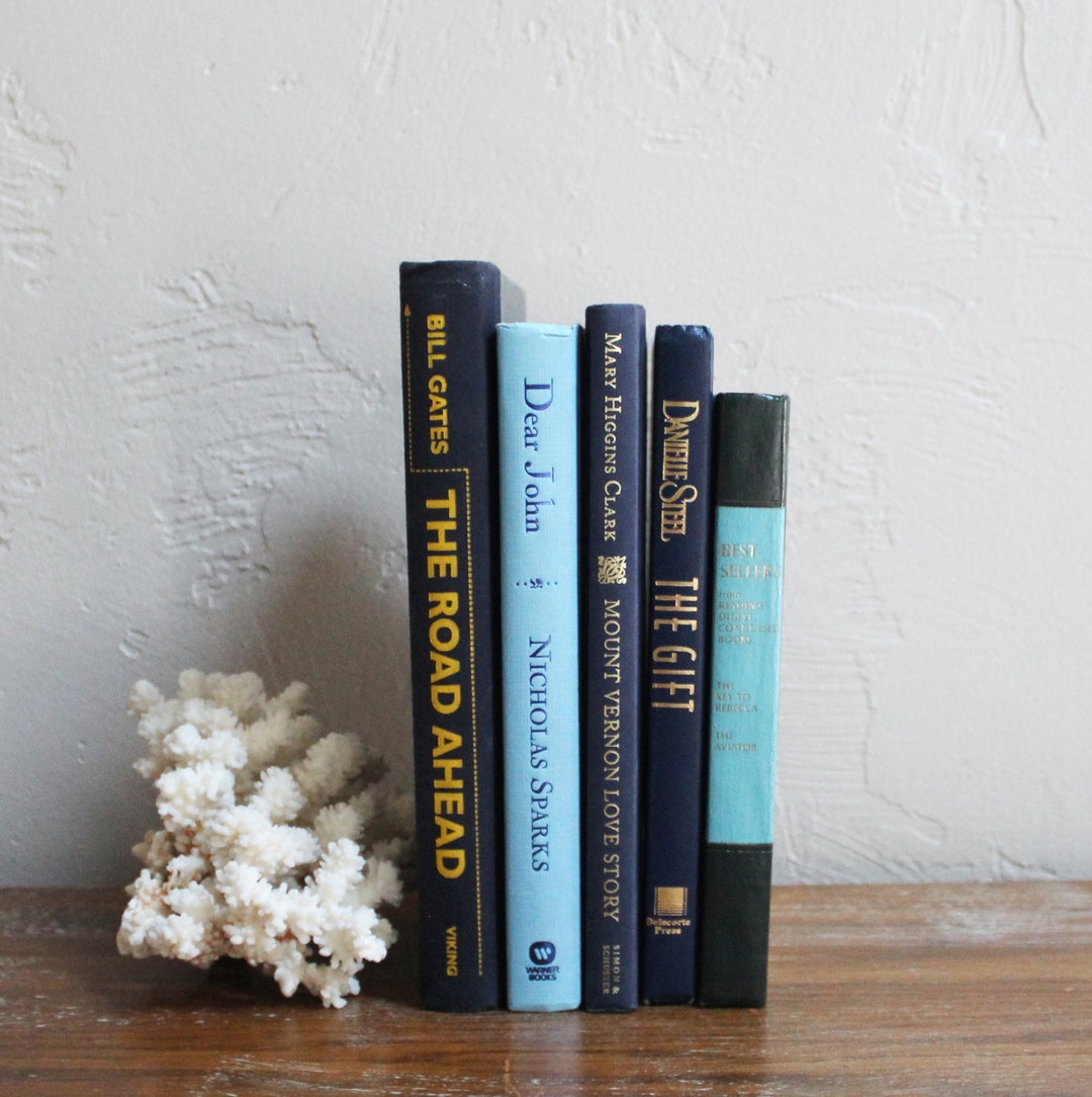 Set of Navy Books, Dark Blue Book Set Bookshelf Decor, Wedding Table ...
