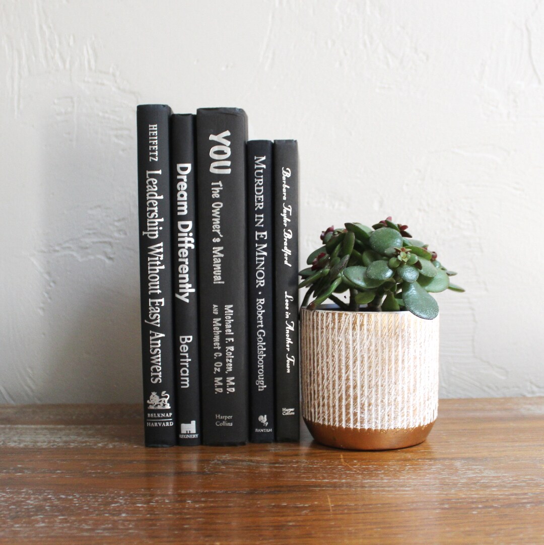 5 Black and Silver Book Bundle Bookshelf Decor Decorative Black Books ...