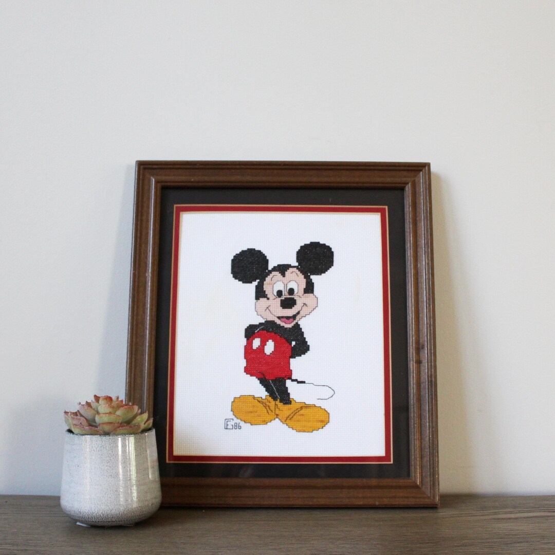 Vintage Mickey Mouse Cross Stitch, Framed Cross Stitch, Disney Wall Art ...