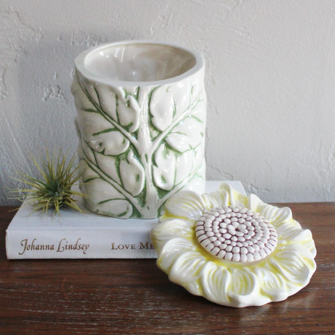 Vintage Ceramic Sunflower Cookie Jar Flower Canister Storage Container ...