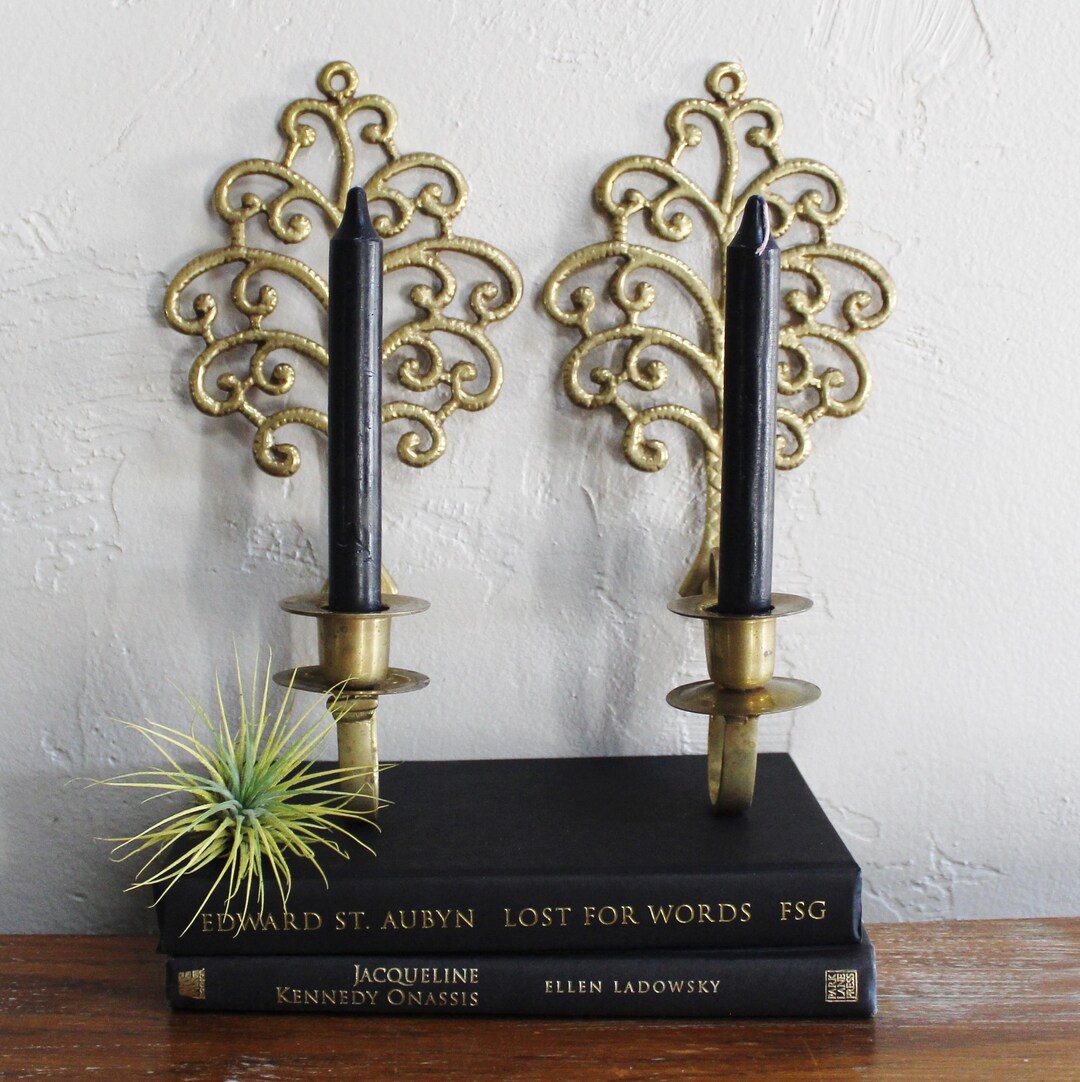 Vintage Ornate Brass Wall Sconce Pair, Brass Family Tree Candle Wall ...