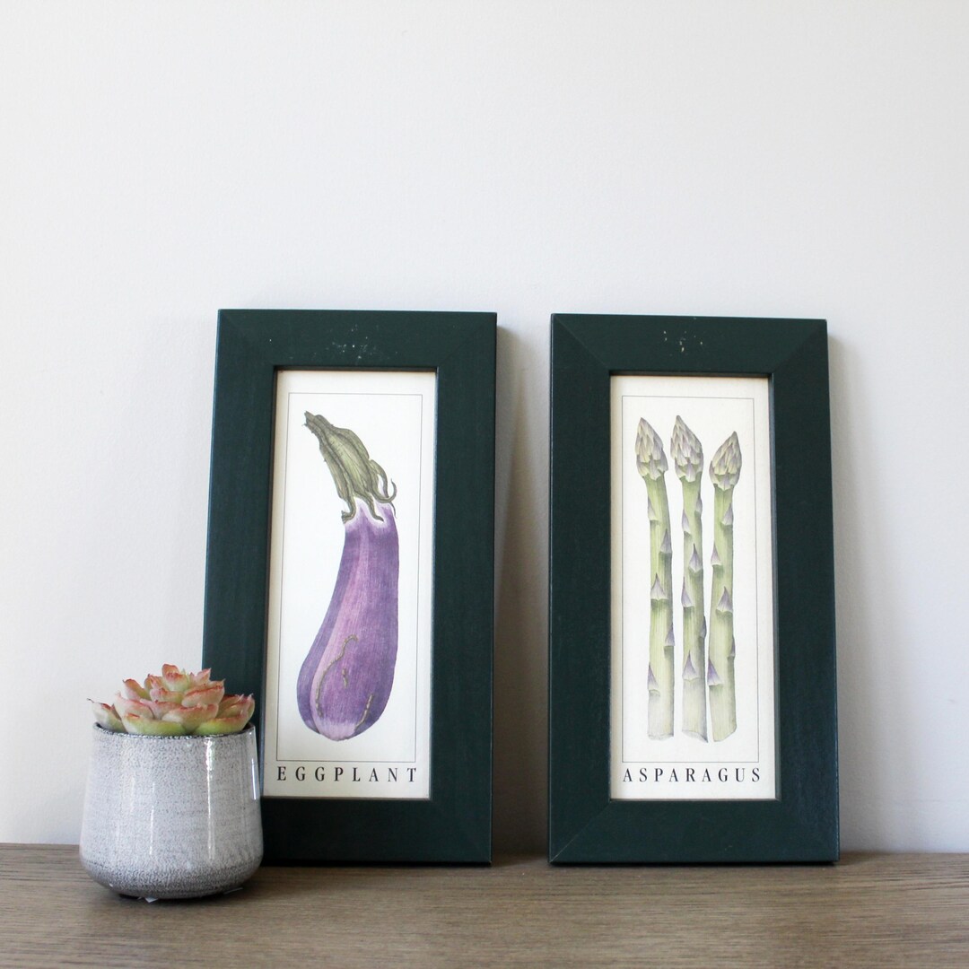 Vintage Watercolor Vegetable Art Print Pair, Framed Kitchen Art Set of ...