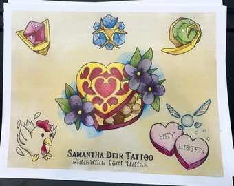 Zelda Tattoo Flash Sheet Art Print - Etsy