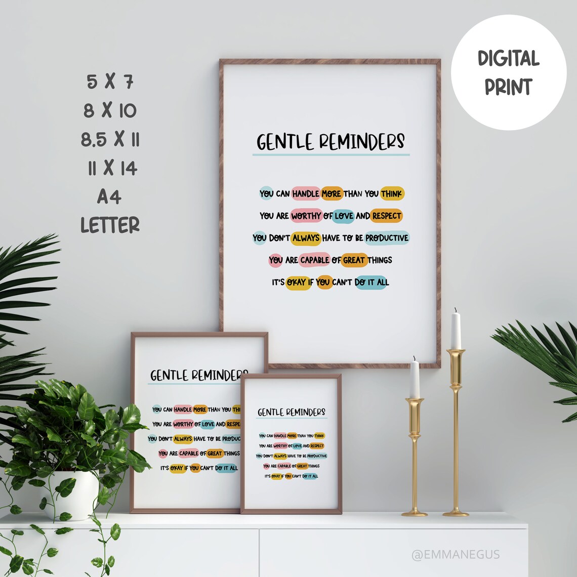 Gentle Reminders Print | Positive Wall Art | Positive Affirmations ...