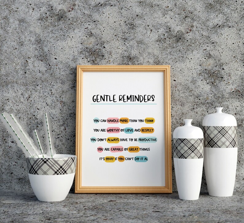 Gentle reminders print Positive wall art home decor | Etsy