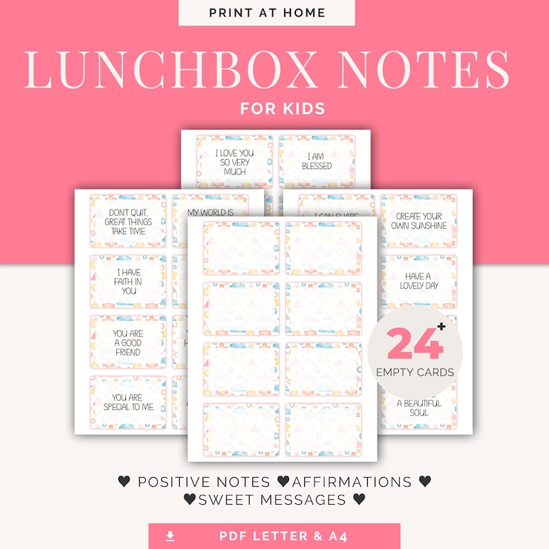 Lunch Box Notes for Kids, Lunchbox Notes Printable, Lunch Note for Kids ...