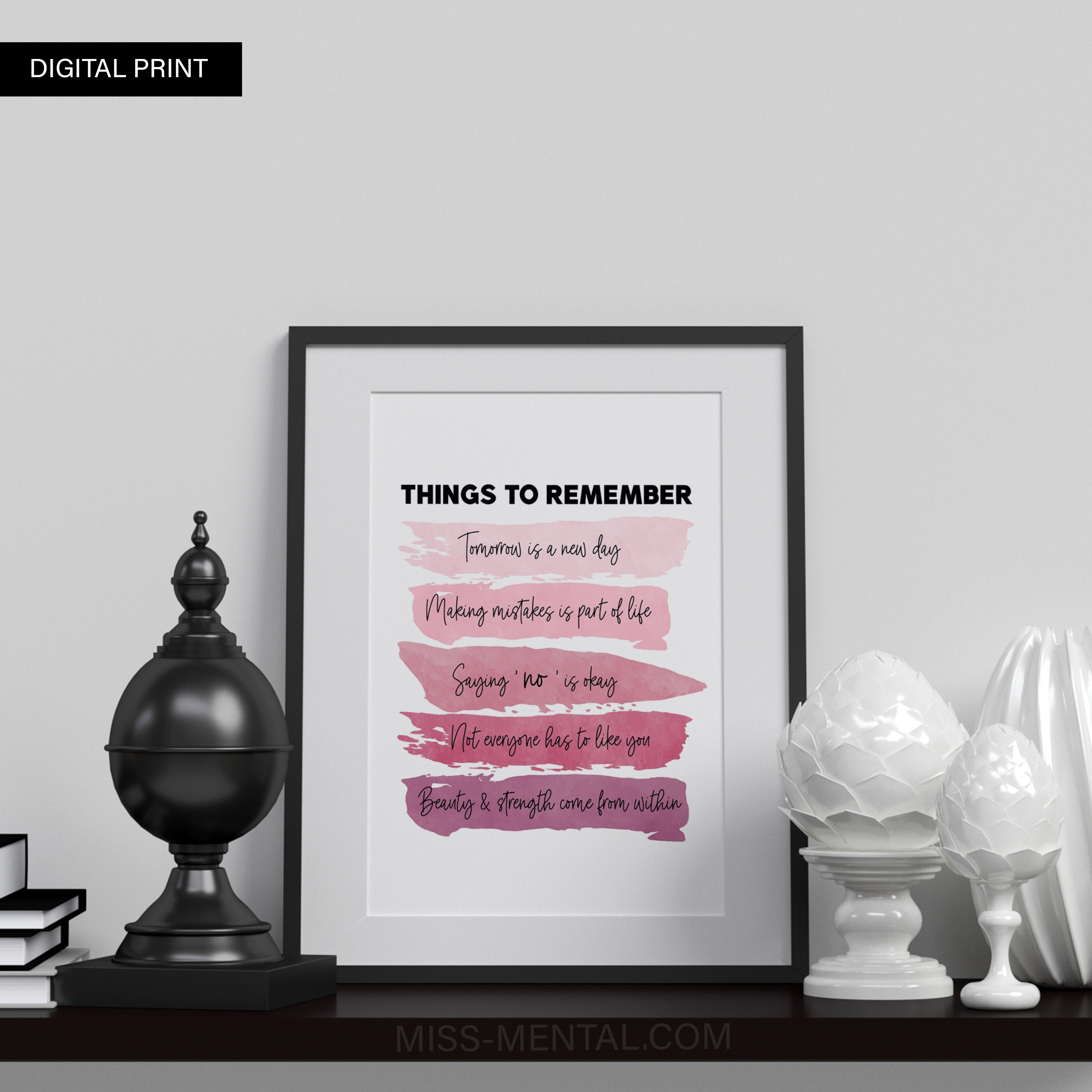 Original Things to Remember Print Pink Edition. Mental Health Reminders ...