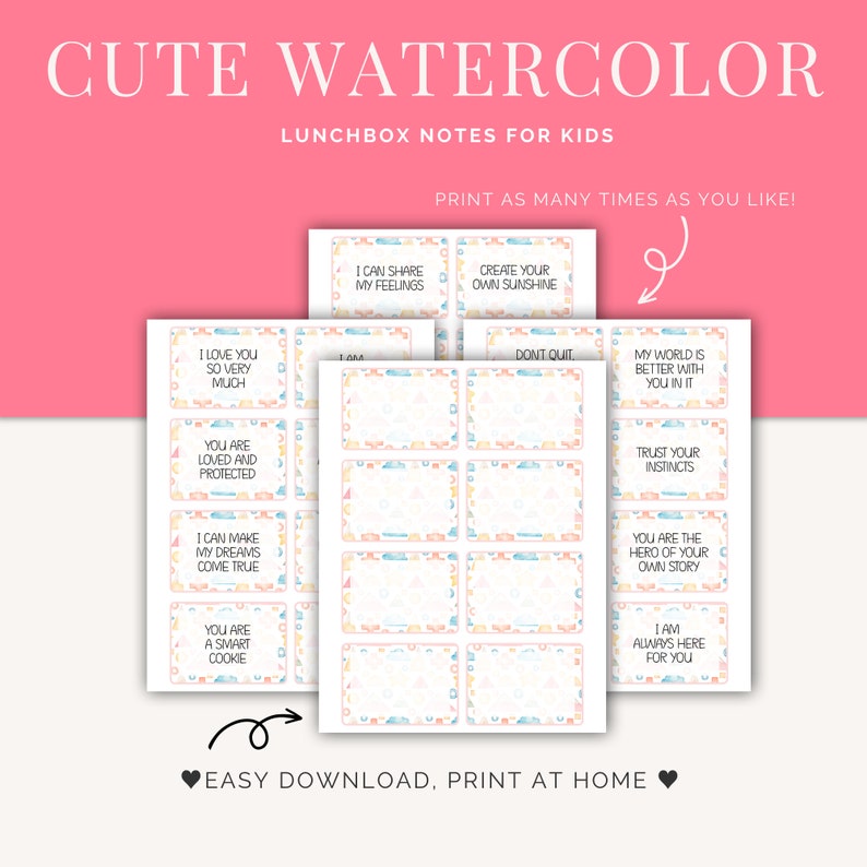 Lunch Box Notes for Kids, Lunchbox Notes Printable, Lunch Note for Kids ...