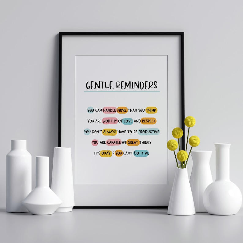 Gentle reminders print Positive wall art home decor | Etsy