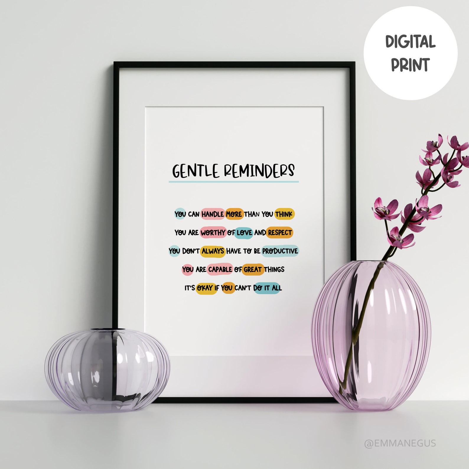 Gentle Reminders Print | Positive Wall Art | Positive Affirmations ...
