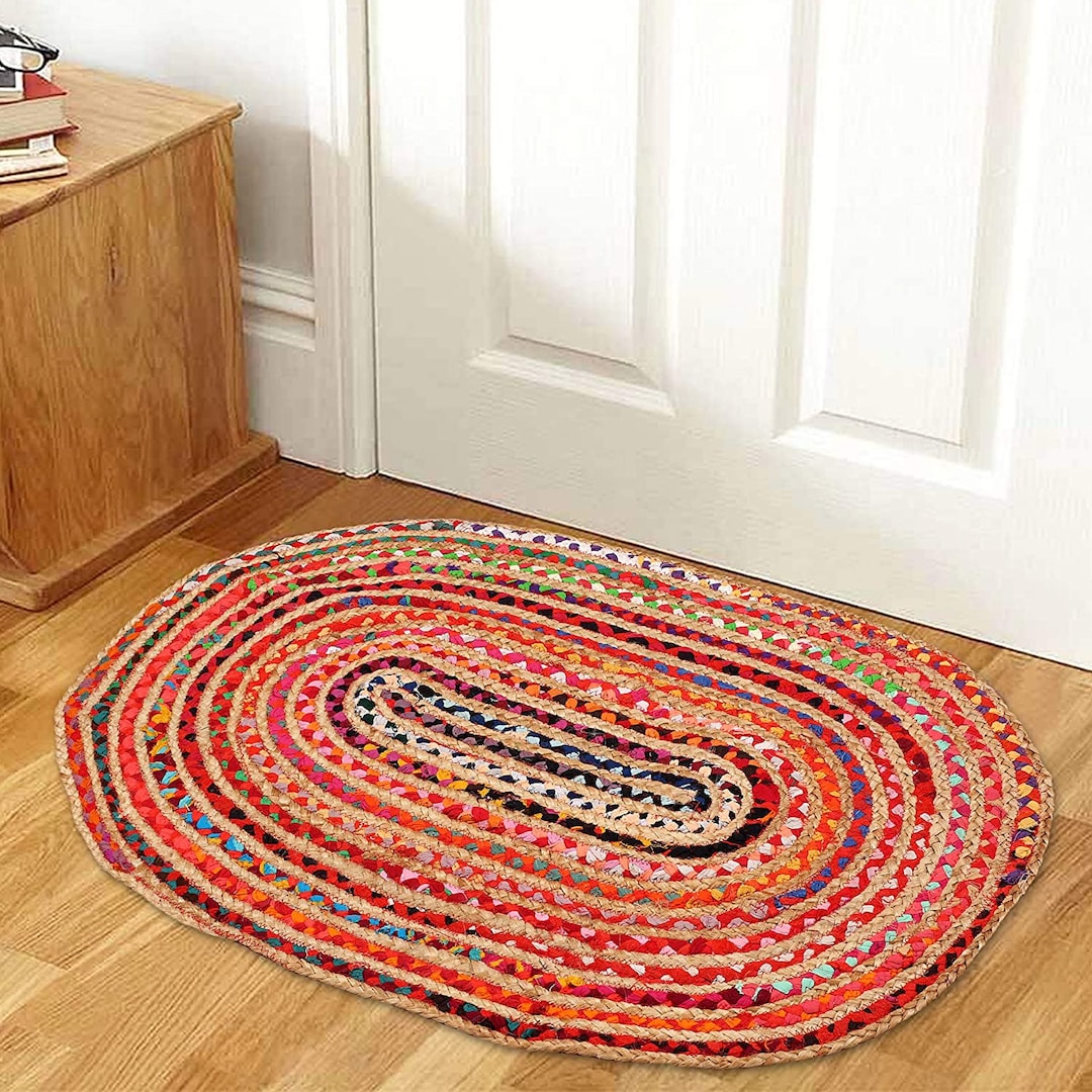 Handbraided Multi Jute Rug From Recycled Cotton Rags 60x90cm - Etsy