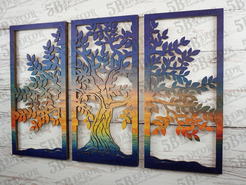 Tree of Life, Wooden Triptych, Multi Color Tree of Life, Multi Color ...
