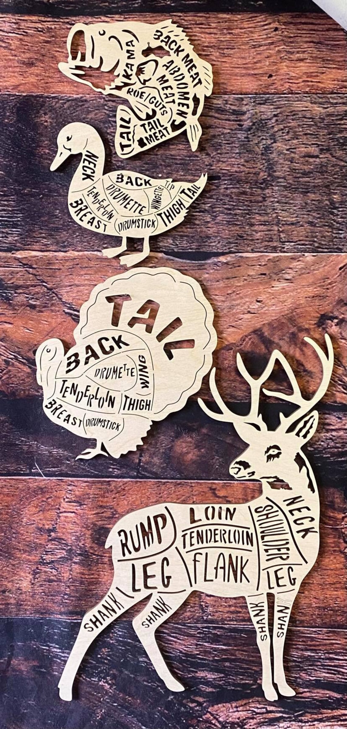 Hunter Butcher Cuts-butcher Chart Set-wooden Meat Cuts-kitchen | Etsy