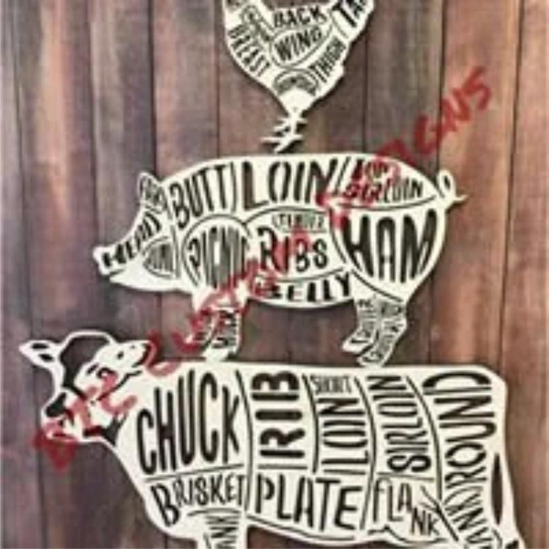 Set of 3 Butcher Cuts-butcher Chart Set-wooden Meat Cuts Kitchen Art ...