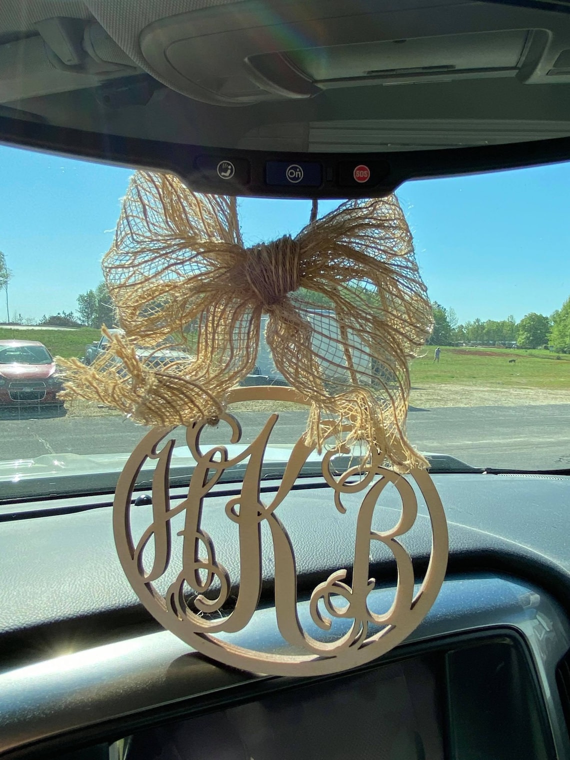 3-letter monogram Oval Car Monogram Rearview Mirror | Etsy