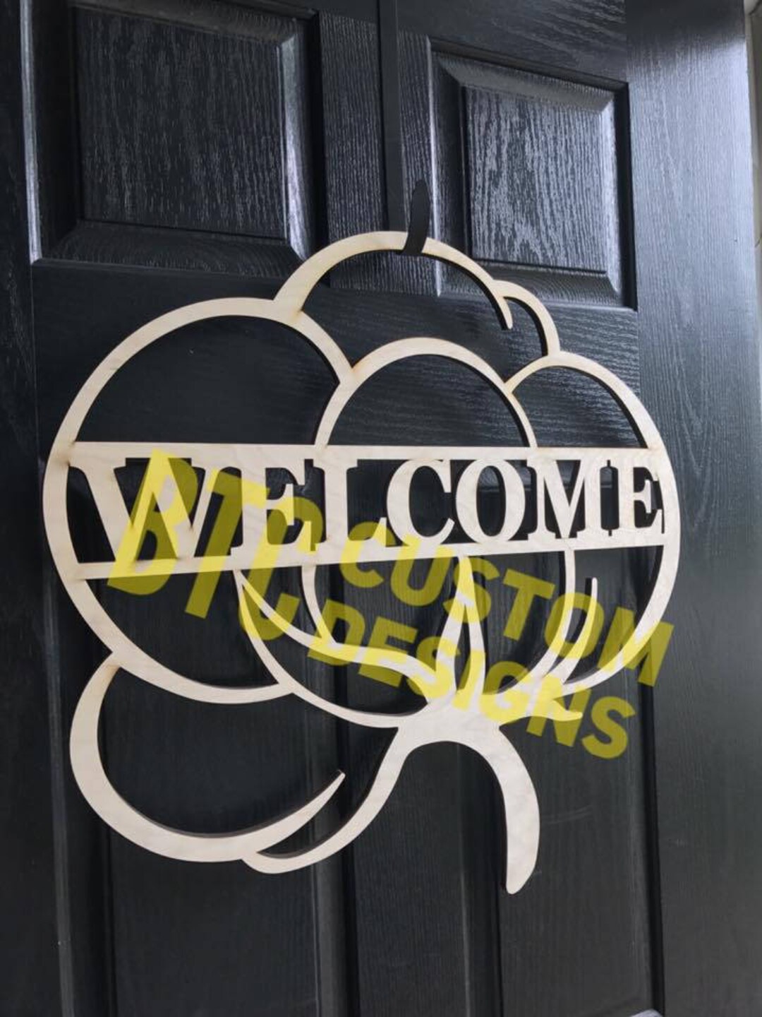 Wood Monogram, Cotton Welcome Sign, Cotton Wreath, Welcome Sign, Wooden ...