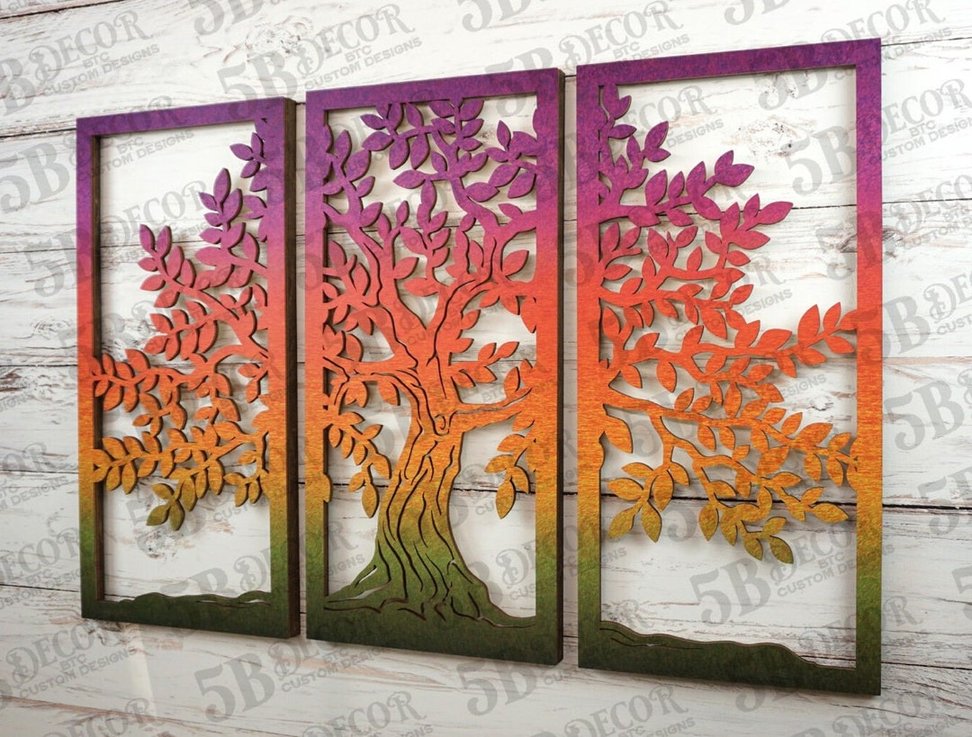 Tree of Life, Wooden Triptych, Multi Color Tree of Life, Multi Color ...