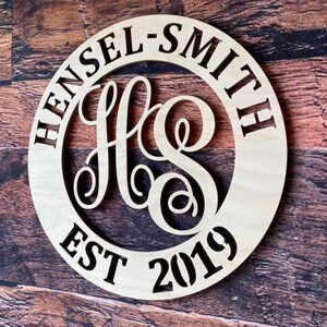 Circle 2 Letter Monogram Script With Date, Wooden Monogram, Wall Decor ...