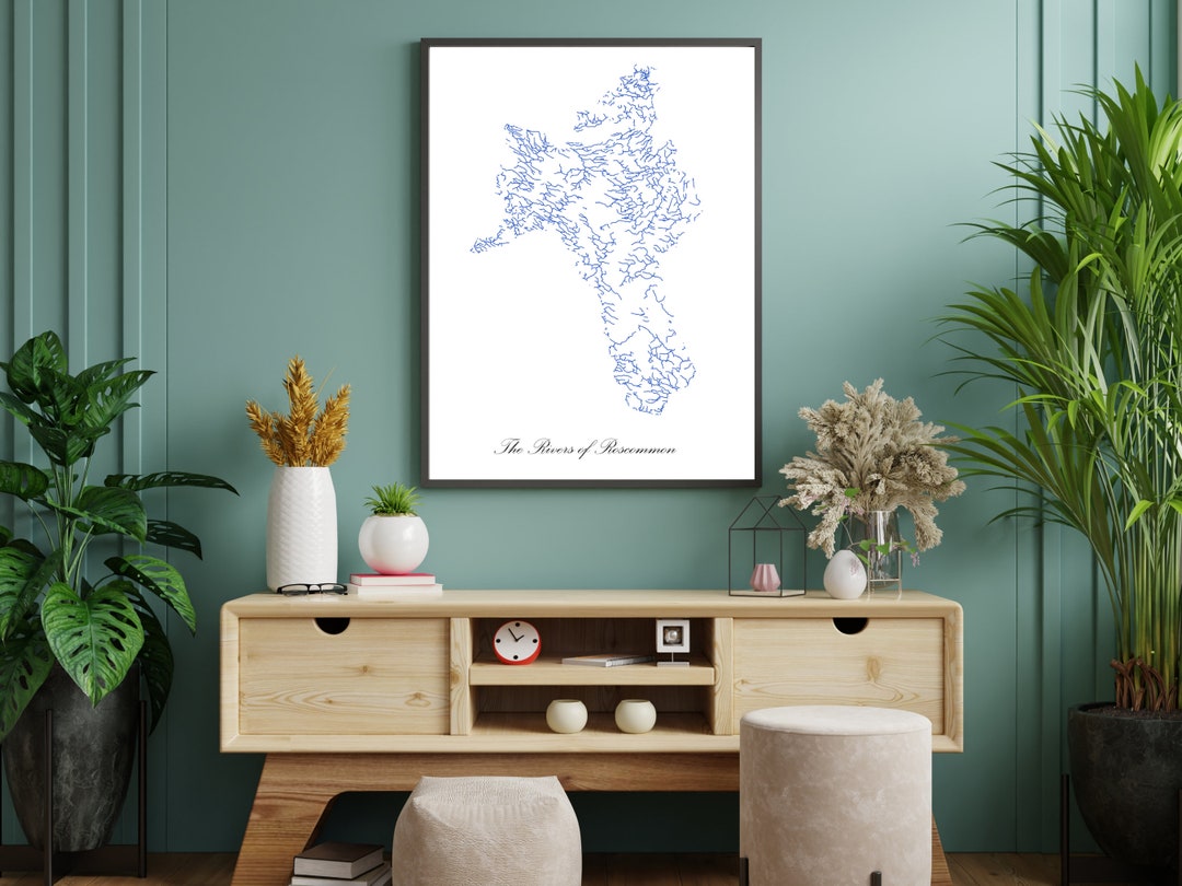 County Roscommon Map / Map of Ireland / Unique River Map - Etsy