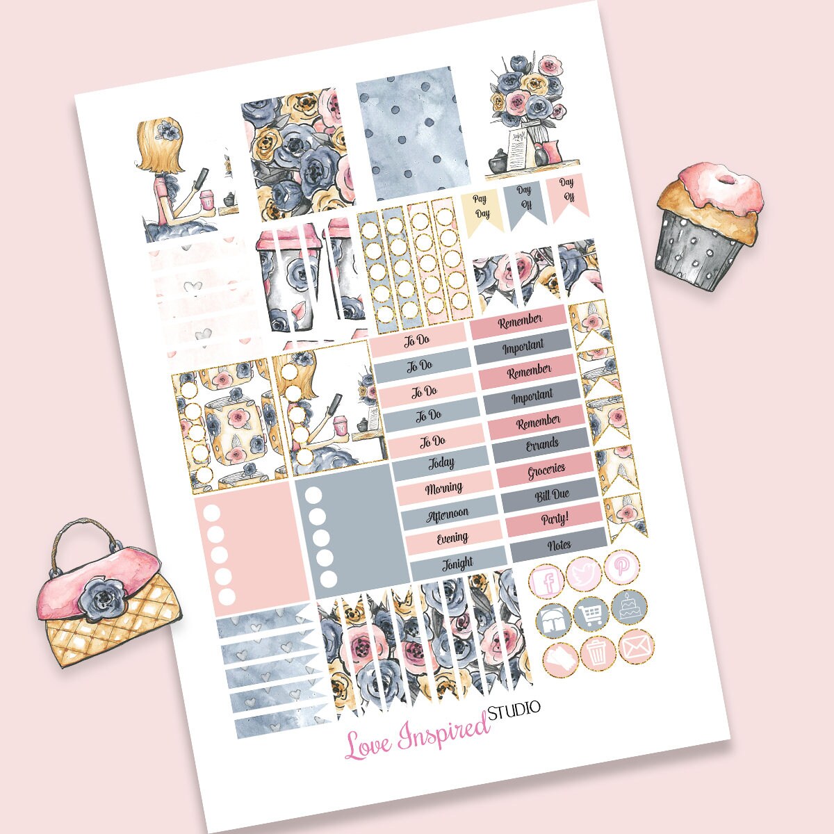 Digital Planner Stickers Printable Stickers Cafe Girl - Etsy