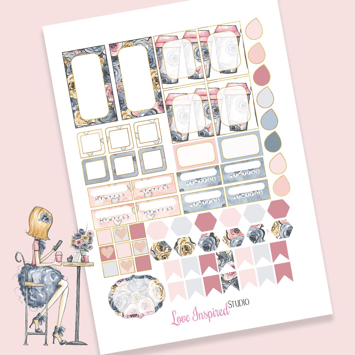Digital Planner Stickers Printable Stickers Cafe Girl - Etsy