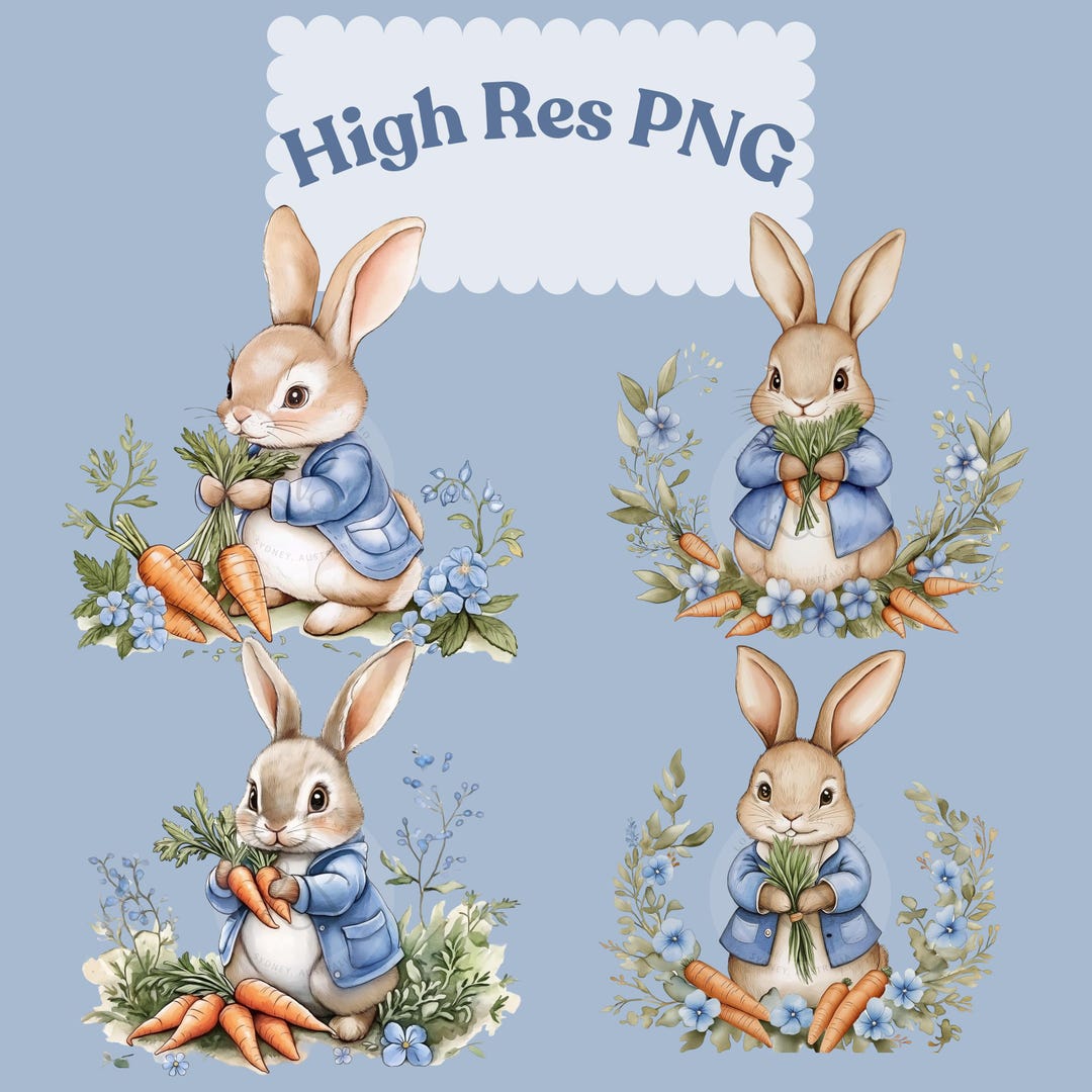 20 Little Rabbit Watercolor Clipart Set, Fun Bunny Style Illustrations ...