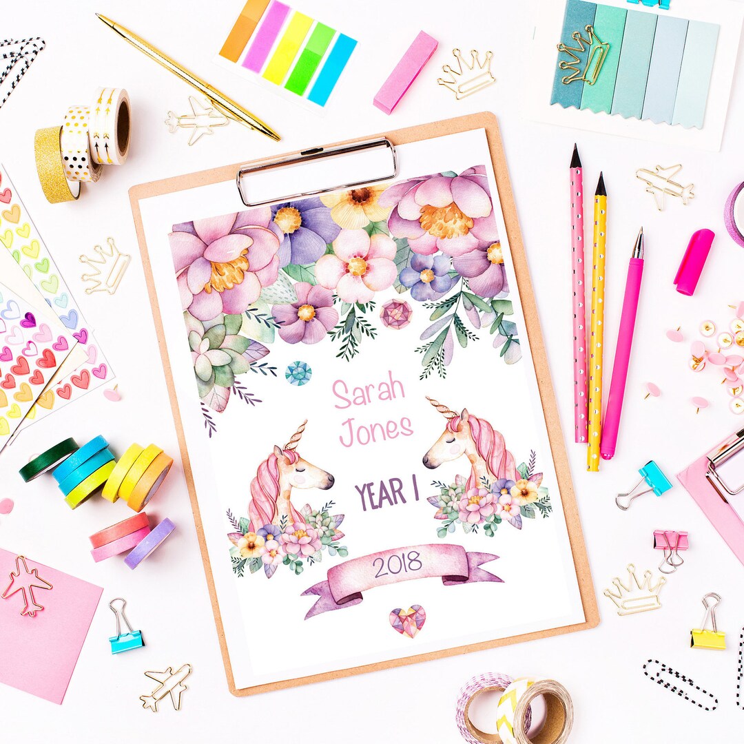 Personalized Unicorn Floral Book Cover: Back to School (PDF File) - Etsy
