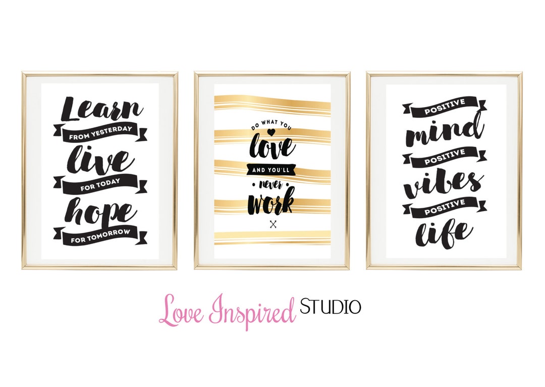 Printable Bundle Black and Gold Motivational Prints Home Office Signs ...