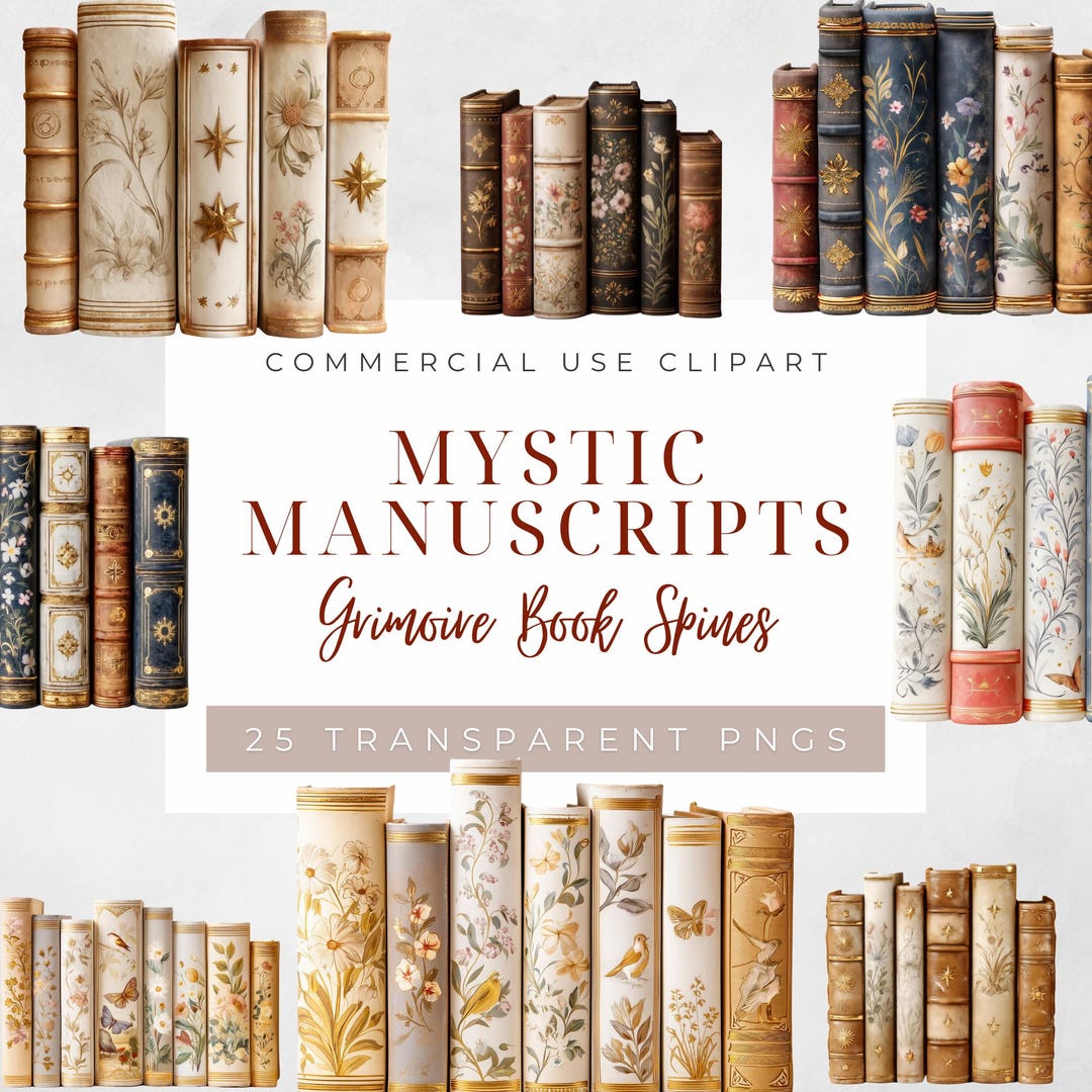 Grimoire Clipart Bundle PNG, Witch Magic Book Spine Transparent ...