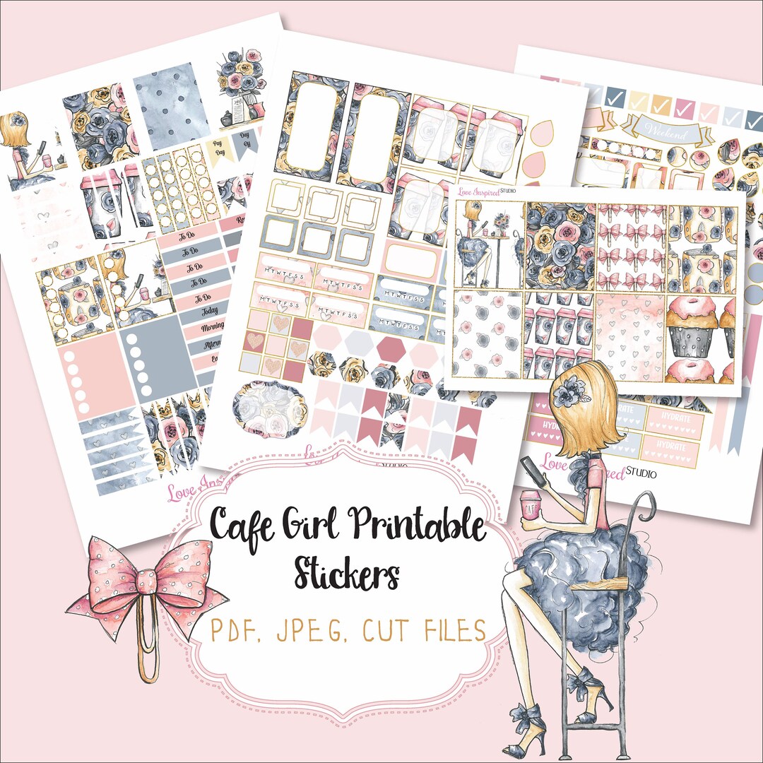 Digital Planner Stickers, Printable Stickers, Cafe Girl Stickers ...