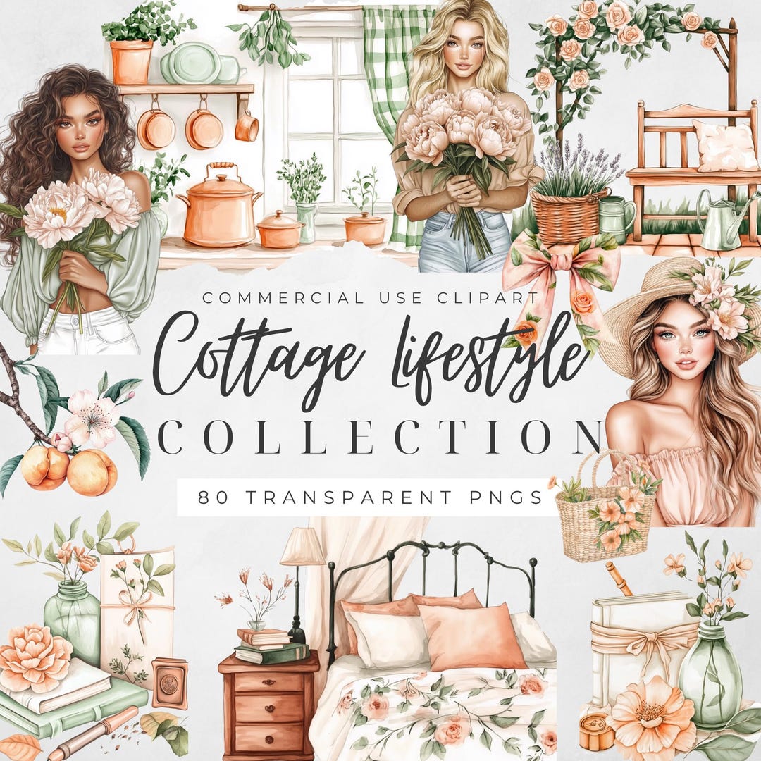 Cottagecore Clipart Bundle 80 PNG, Rustic Wildflower Floral, Vintage ...