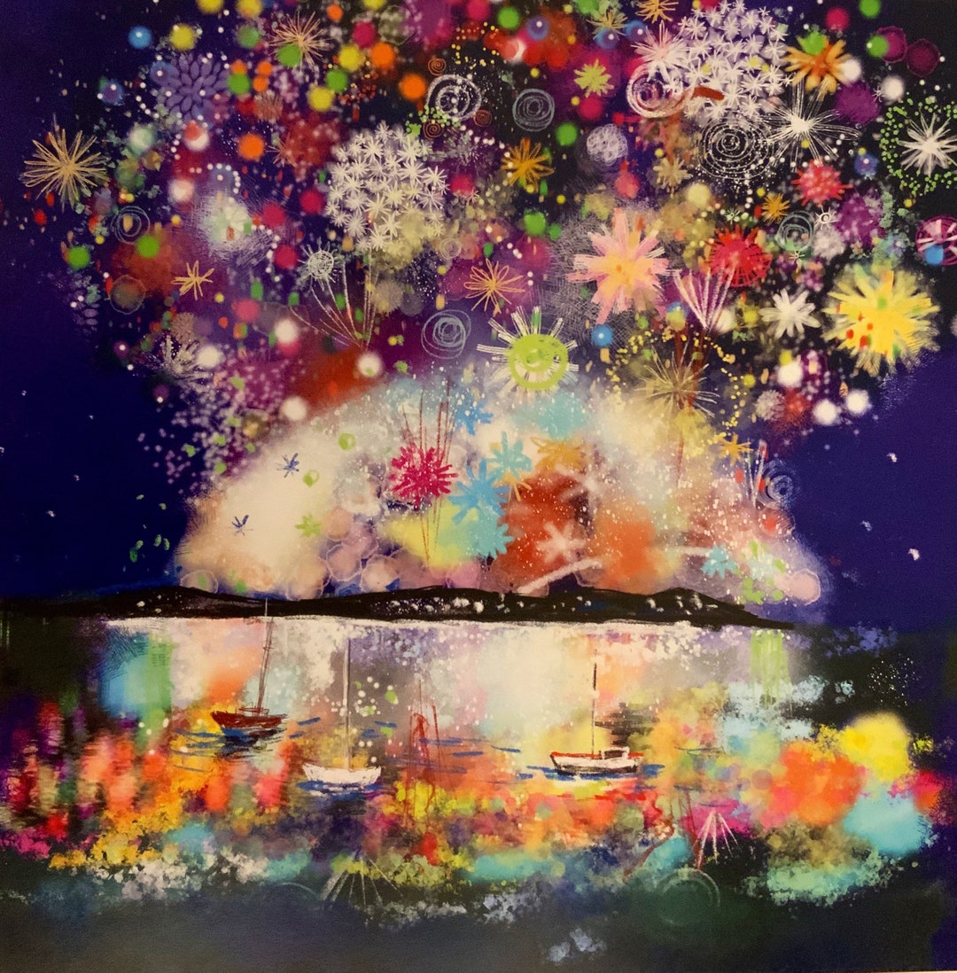 Fireworks Over the Island. Firework Print. Vibrant Print. - Etsy