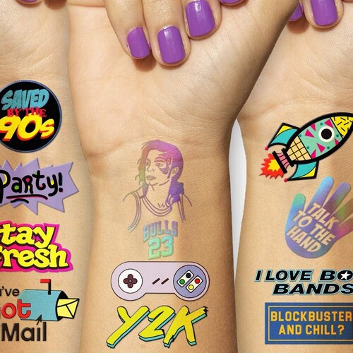 Throwback 90s Theme Temporary Tattoos 5 Pages Funny | Etsy